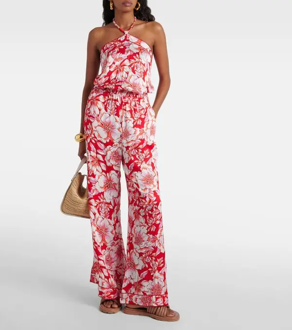 Poupette St Barth Isabelle Floral Halterneck Jumpsuit - Red