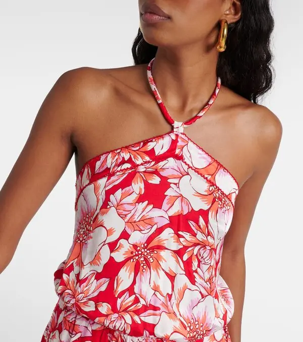 Poupette St Barth Isabelle Floral Halterneck Jumpsuit - Red