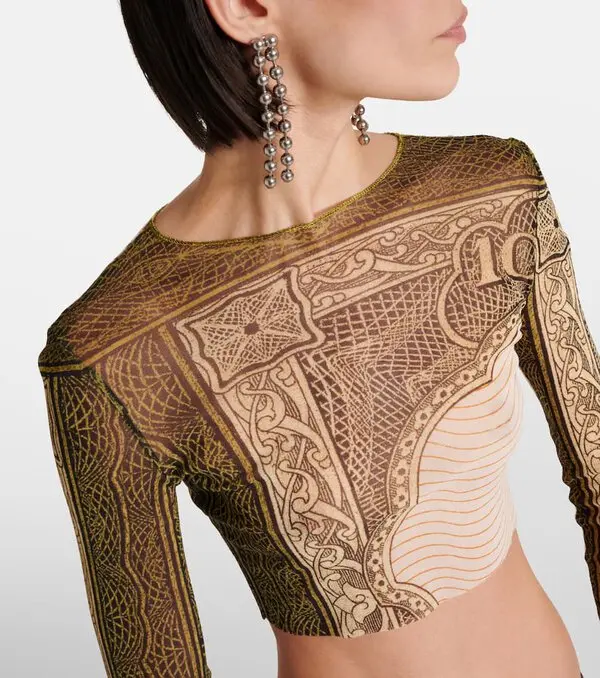 JEAN PAUL GAULTIER Cartouche Printed Mesh Crop Top