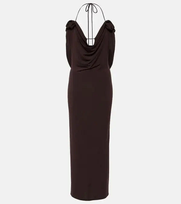 Magda Butrym Draped Midi Dress With Floral Appliques
