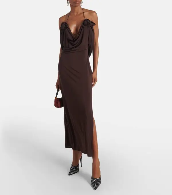 Magda Butrym Draped Midi Dress With Floral Appliques