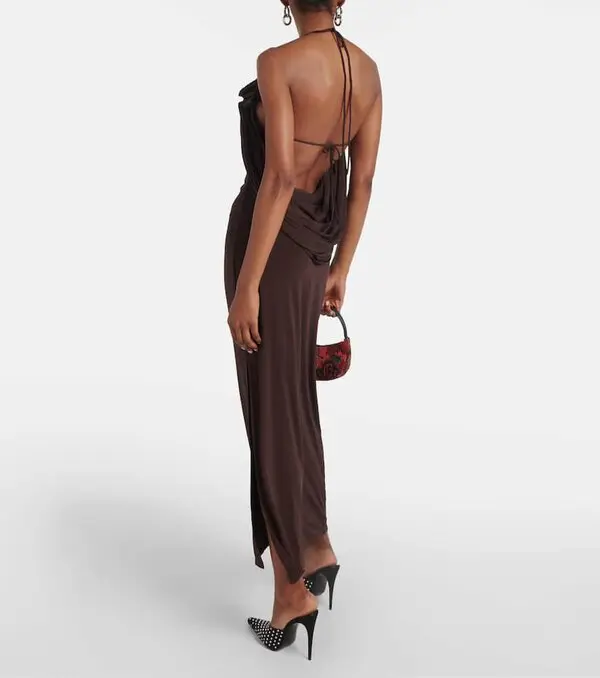 Magda Butrym Draped Midi Dress With Floral Appliques