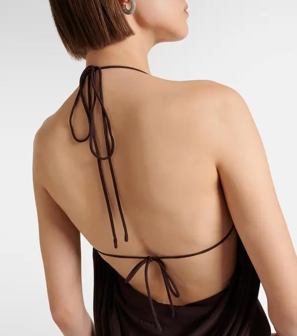 Magda Butrym Draped Midi Dress With Floral Appliques