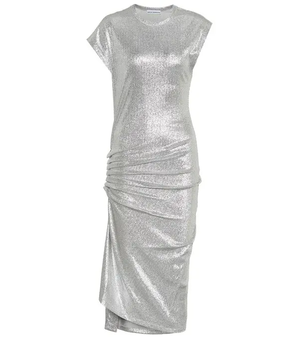 Rabanne Metallic Jersey Midi Dress - Silver