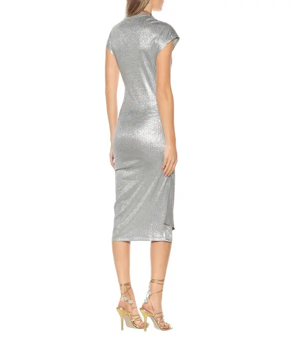 Rabanne Metallic Jersey Midi Dress - Silver
