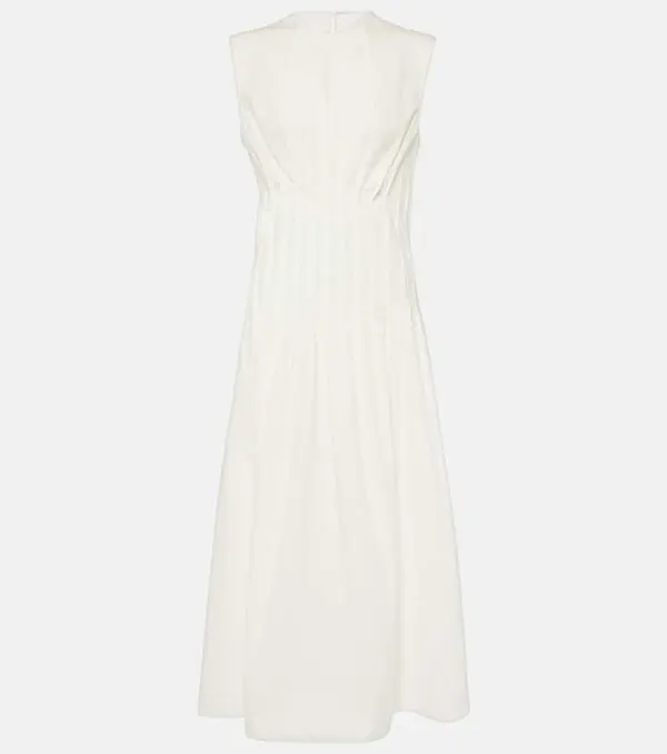 Khaite Wes Pleated Cotton Poplin Maxi Dress - White