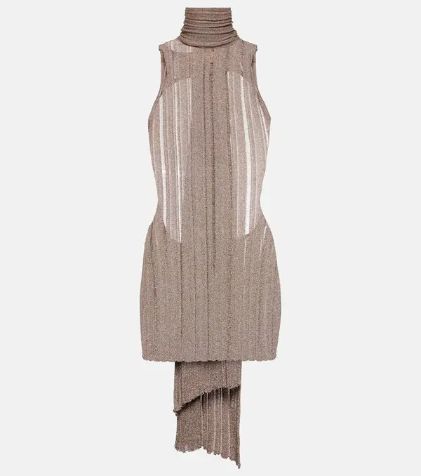 AYA MUSE Ribbed-knit Lamé Minidress - Beige