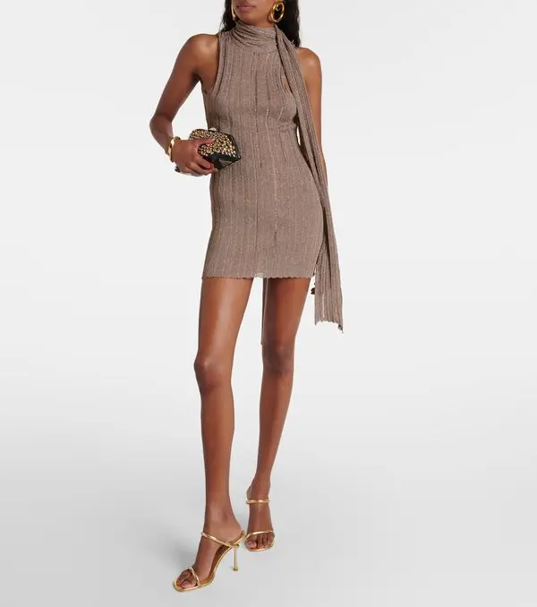 AYA MUSE Ribbed-knit Lamé Minidress