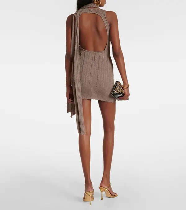 AYA MUSE Ribbed-knit Lamé Minidress