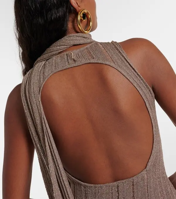 AYA MUSE Ribbed-knit Lamé Minidress