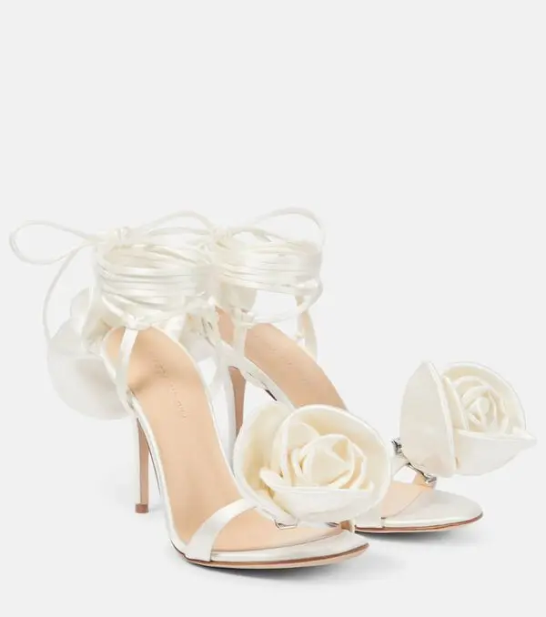 Magda Butrym Floral-applique Satin Sandals - White