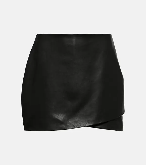 THE SEI Asymmetric Leather Miniskirt - Black