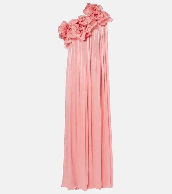 Costarellos Charmain Plisse Georgette Gown - Pink