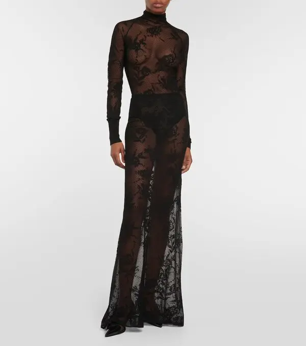 Alaïa Floral Mesh Maxi Skirt