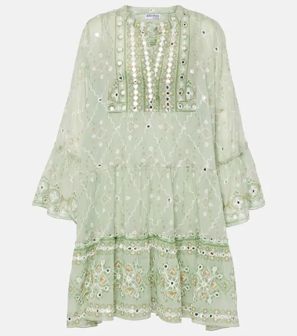 JULIET DUNN Embroidered Mini Dress - Green