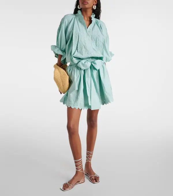 JULIET DUNN Embroidered Cotton Poplin Shirt Dress