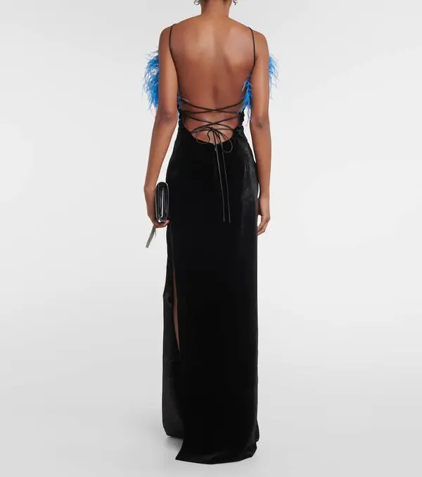 RASARIO Feather-trimmed Gown