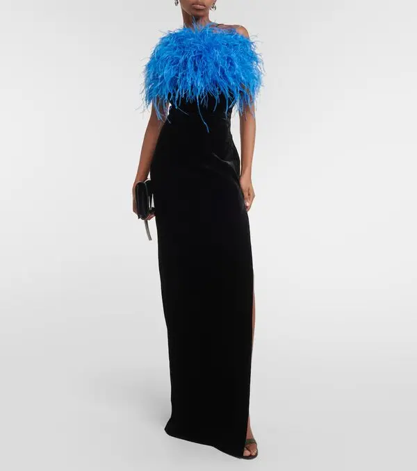 RASARIO Feather-trimmed Gown