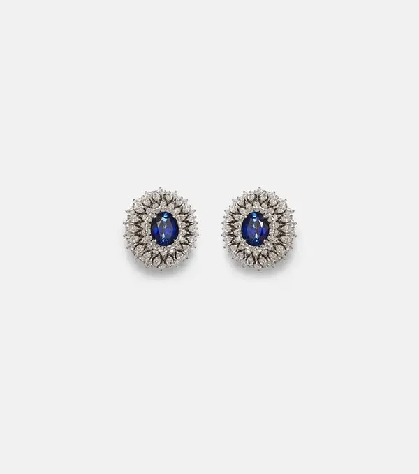 Yeprem 18kt White Gold Earrings With Diamonds And Sapphires - Silver
