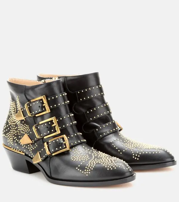 Chloé Susanna Studded Leather Ankle Boots - Black