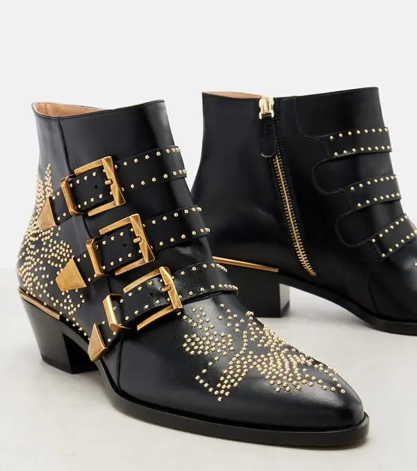 Chloé Susanna Studded Leather Ankle Boots - Black