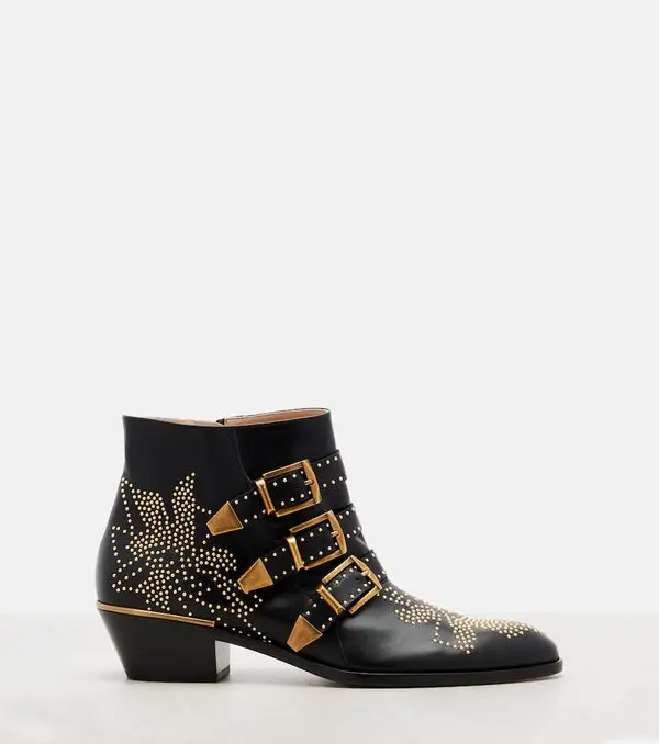 Chloé Susanna Studded Leather Ankle Boots - Black