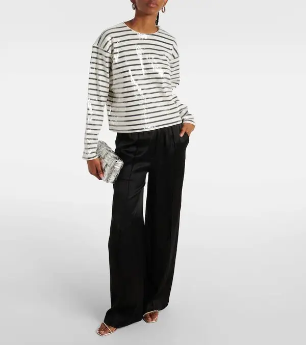 FRAME Sequined Striped Cotton Top