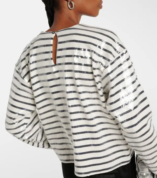 FRAME Sequined Striped Cotton Top