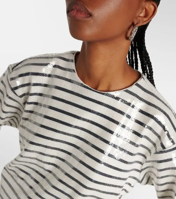 FRAME Sequined Striped Cotton Top