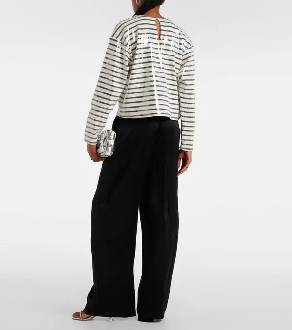 FRAME Sequined Striped Cotton Top