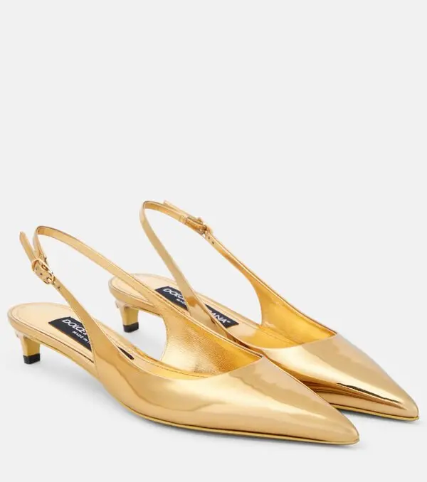 Dolce & Gabbana Metallic Patent Leather Slingback Pumps - Gold