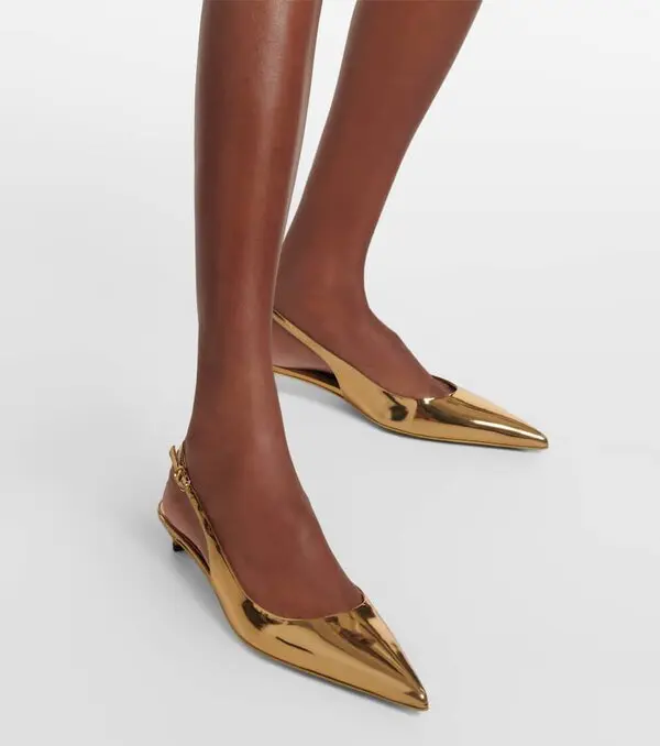 Dolce & Gabbana Metallic Patent Leather Slingback Pumps - Gold