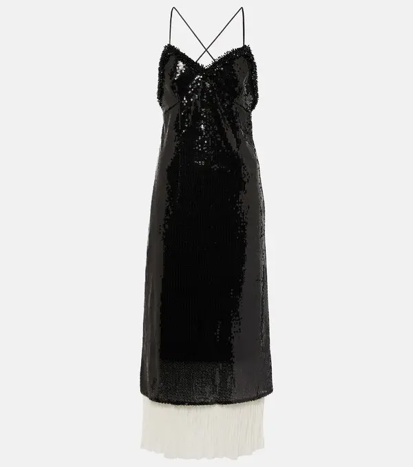 XU ZHI Sequined Organza Midi Dress - Black