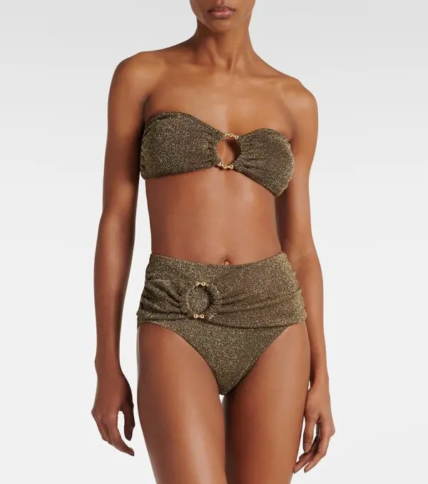 ALEXANDRA MIRO Dorit Ruched Bikini Bottoms In Dark Metallic - Brown