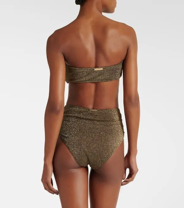 ALEXANDRA MIRO Dorit Ruched Bikini Bottoms In Dark Metallic - Brown