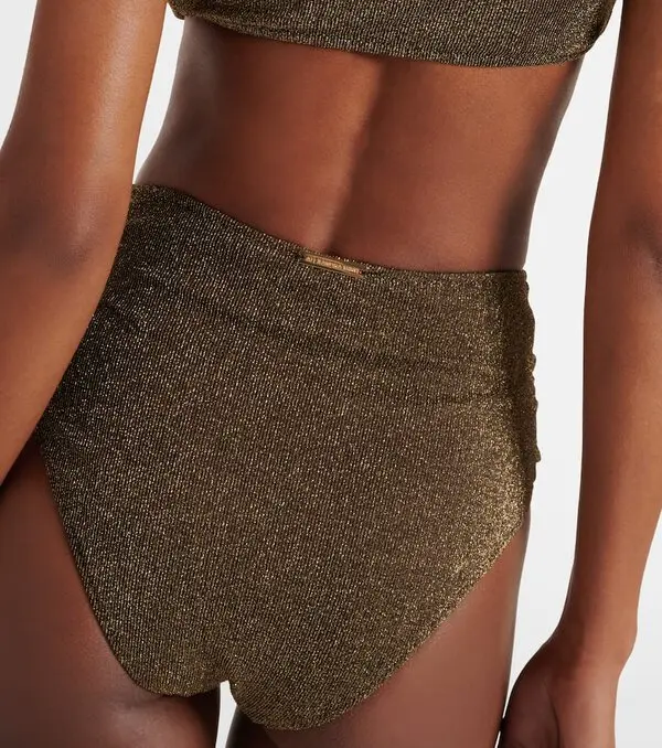 ALEXANDRA MIRO Dorit Ruched Bikini Bottoms In Dark Metallic - Brown