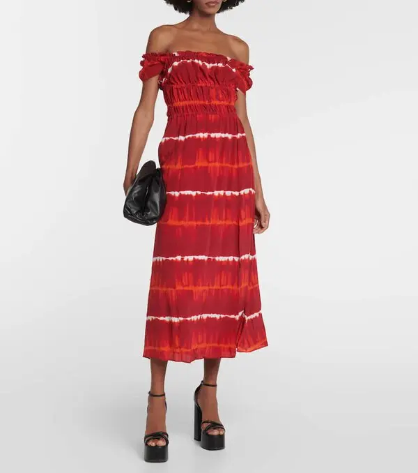 Altuzarra Printed Off-shoulder Silk Midi Dress
