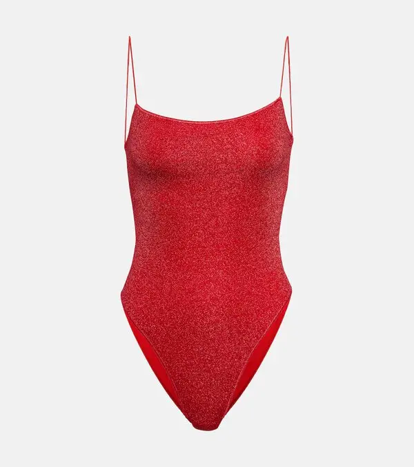 Oseree Lumiere Square Lame Swimsuit - Red