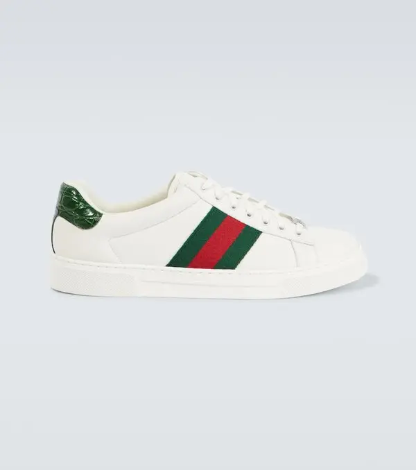 Gucci Ace Web Stripe Leather Sneakers - Multicoloured