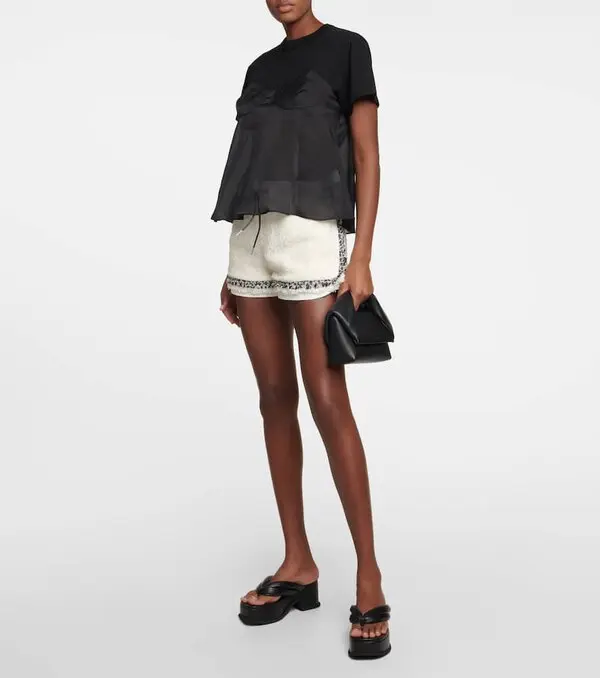 Sacai Drawstring Tweed Shorts - White