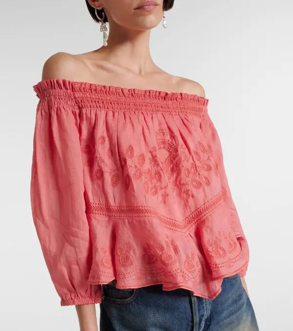 Isabel Marant Erine Embroidered Off-shoulder Top