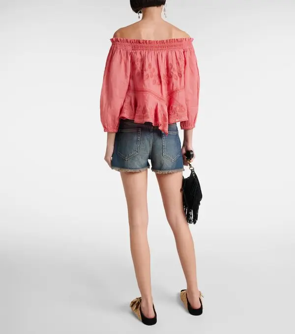 Isabel Marant Erine Embroidered Off-shoulder Top
