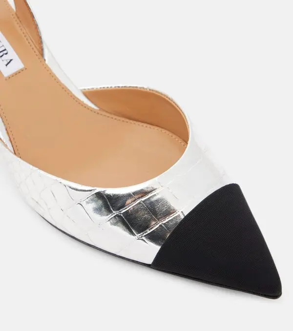 AQUAZZURA Milanese Metallic Leather Slingback Pumps