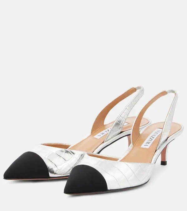 AQUAZZURA Milanese Metallic Leather Slingback Pumps