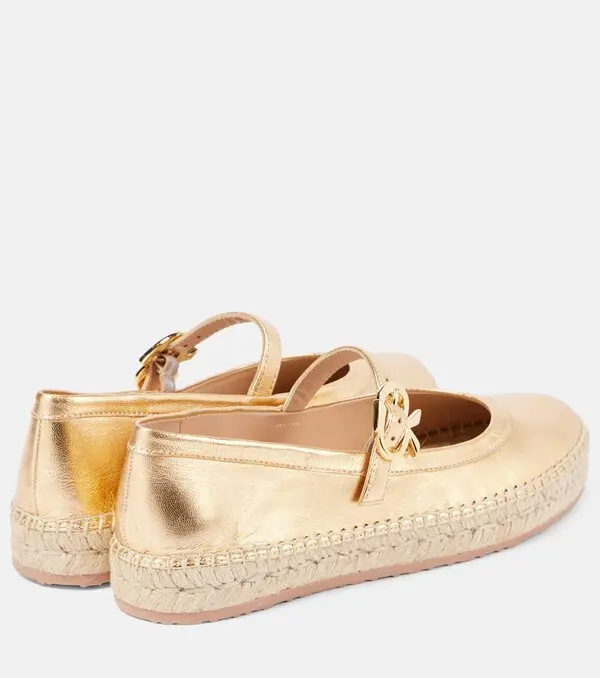GIANVITO ROSSI Elda Metallic Leather Espadrilles - Gold