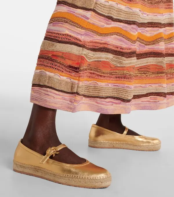 GIANVITO ROSSI Elda Metallic Leather Espadrilles - Gold