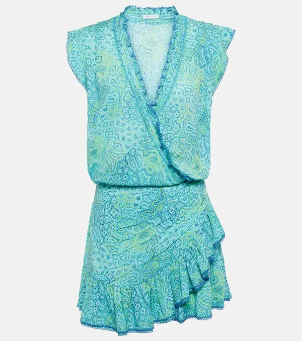 Poupette St Barth Estelle Printed Ruffled Minidress - Blue