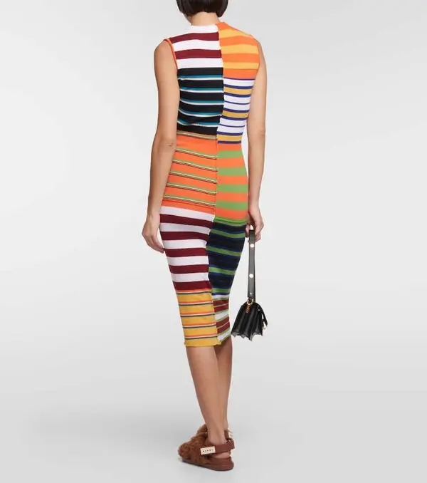 Marni Striped Wool Midi Dress