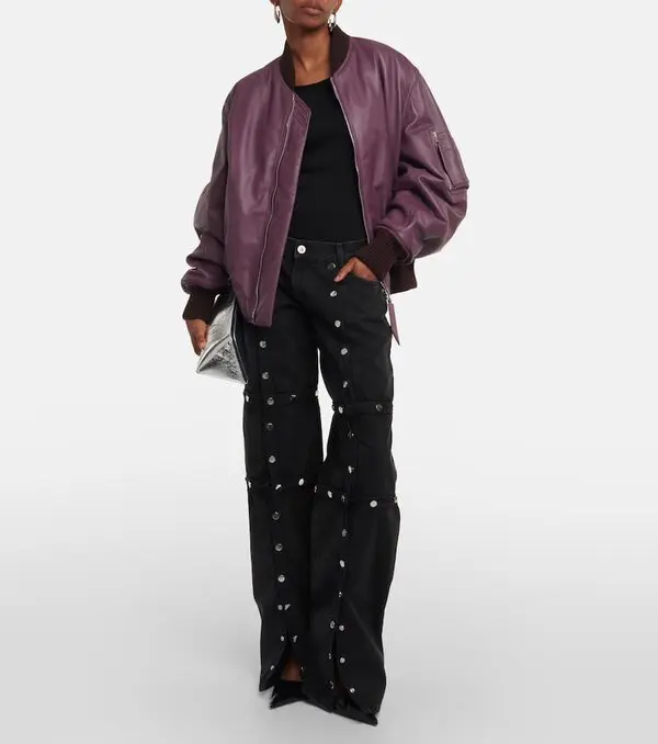 Attico Anja Leather Bomber Jacket