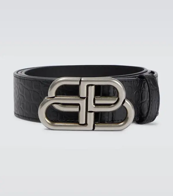 Balenciaga Bb Large Croc-effect Leather Belt - Black